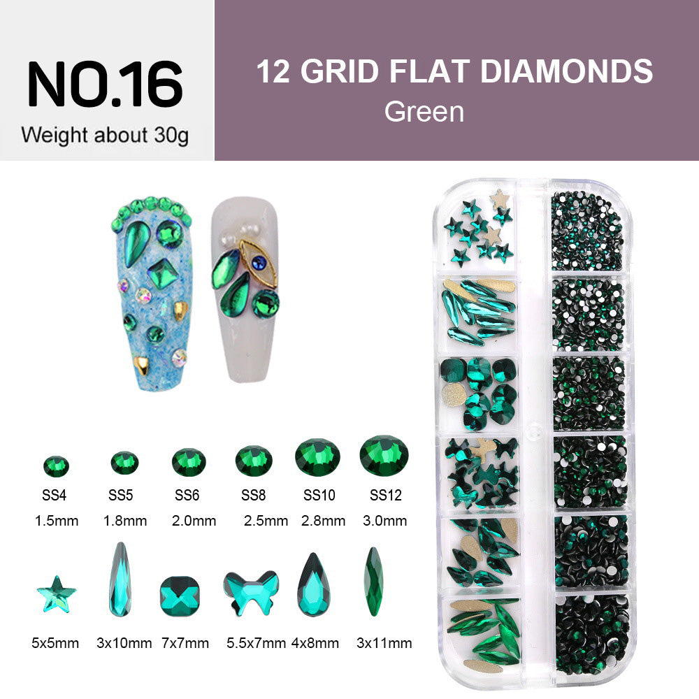 12 Grids Flat Diamonds Rhinestones #16 Green – DTK Nail Supply